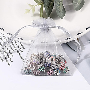Jwenic 100 Pcs Gifts Organza Bags 4x6 Inch Silver Gray Drawstring Sheer Fabri Crecycled Shiny Portable Pouch for Jewelry Baby Shower Christmas Toddler Twin Girl Party Favors Wedding Halloween Business
