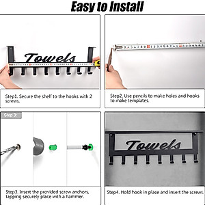 Towel Rack with Shelf for Bathroom - Metal Towels Rack Hanger, Space Saving Towel Holder Rack, Wall Mounted, 8 Hooks, Towel Organizer for Coat Robe Bathrobe in Home Pool Bedroom Beach Living Room