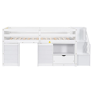 Harper & Bright Designs Twin Size Low Loft Bed with Storage,Wood Kids Loft Bed with Stairs,Loft Bed Twin with Shelf and Drawer Underneath,Space-Saving Twin Bed for Girls Boys,White