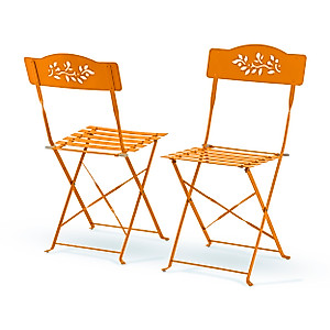 Alpine Corporation Indoor/Outdoor 3-Piece Bistro Set Folding Table and Chairs Patio Seating, Orange