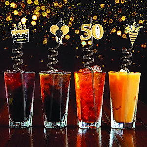 24 PCS 50th Birthday Straw Decor Party Decorations Plastic Reusable Glitter Straws for 50th Birthday Party Decor Cut-Out Number 50 Party Decorative Supplies for Women Men with 2 Brush