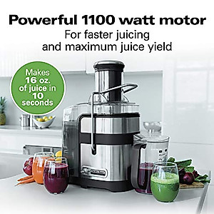 Hamilton Beach Professional Juicer Machine, Centrifugal Extractor, with 3.5” Super Chute for Whole Fruits and Vegetables, 1100 Watts Easy Sweep Cleaning Tool, Black (67906)
