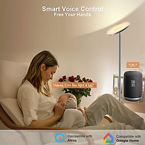 LEPOWER LED Bright Floor Lamp, Smart Floor Lamp, Torchiere Standing Lamp for Living Room, Bedroom, Office, Touch Dimmable Compatible with Alexa, Google Home