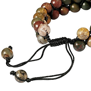 SUNYIK 8mm Round Picasso Jasper Adjustable Bracelet for Unisex, Double Layers Beads Macrame Friendship Bracelets, 7"-10" Strand