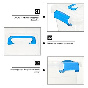 4pcs Plastic Storage Box Tote Book Organizing Container Desktop Stackable Plastic Storage Box with Lid and Blue Handle for Organizing ' s Action Figures