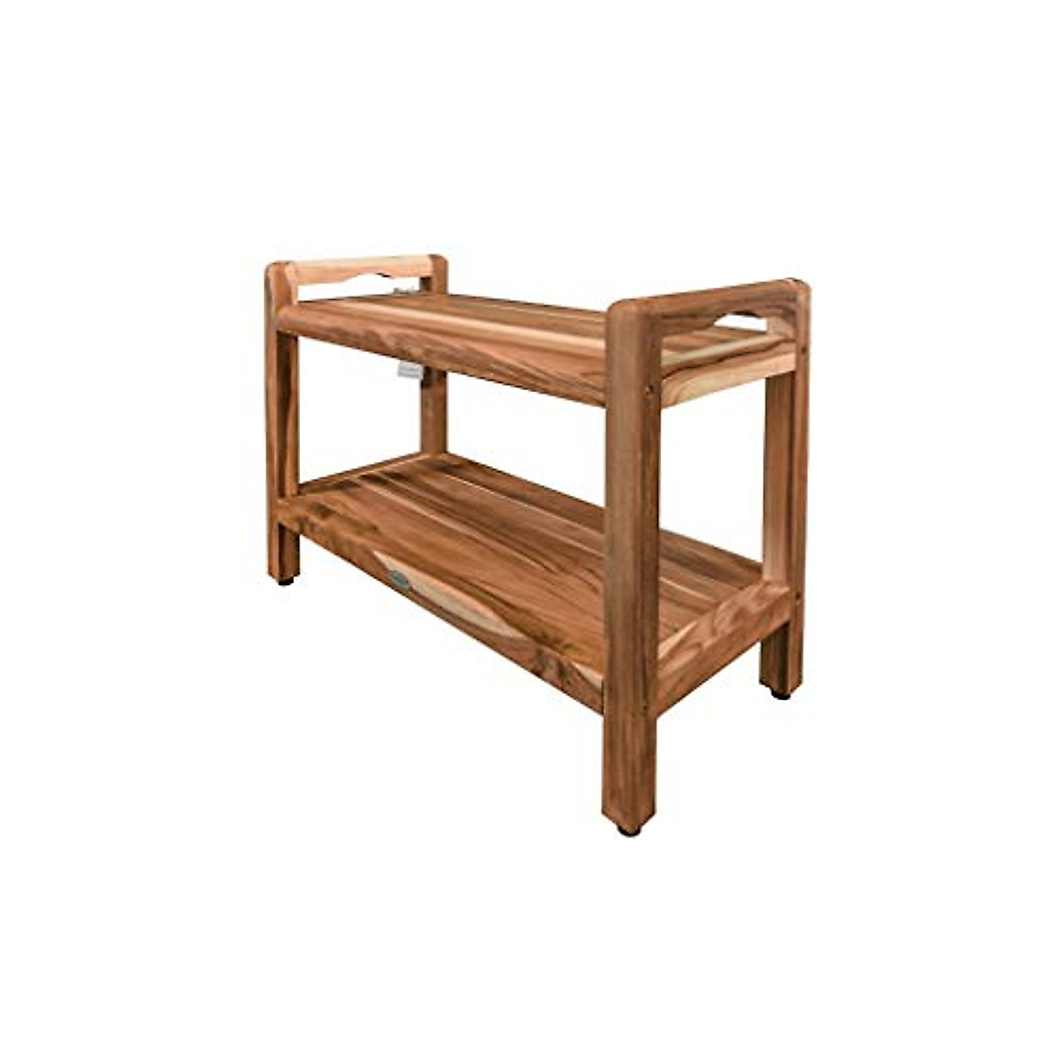 EcoDecors Teak Shower Bench 29" Wood Shower Seat Stool with Storage Shelf and LiftAide Arms, Eleganto Shower Bench for Indoors and Outdoors