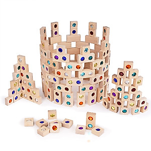 Wooden Building Blocks Set Rainbow Stacking Game Rainbow Stacker Acrylic Block Construction Toy Montessori Toys Sensory Toys Colorful Preschool Learning Educational Learning Toys 128pcs for Boys Girls