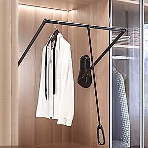 Pull Down Closet Rod, Heavy Duty Closet Pull Down Rods Hanger for Hanging Clothes Wardrobe Lift Rail Aluminum Alloy Damping Buffer Organizer Storage System, Capacity 55lbs ( Color : Black , Size : 25.