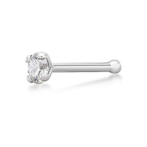 Lavari Jewelers 20 Gauge Straight Bone Stud Nose Ring for Women in 14k White Gold with 0.07 Carat Diamond