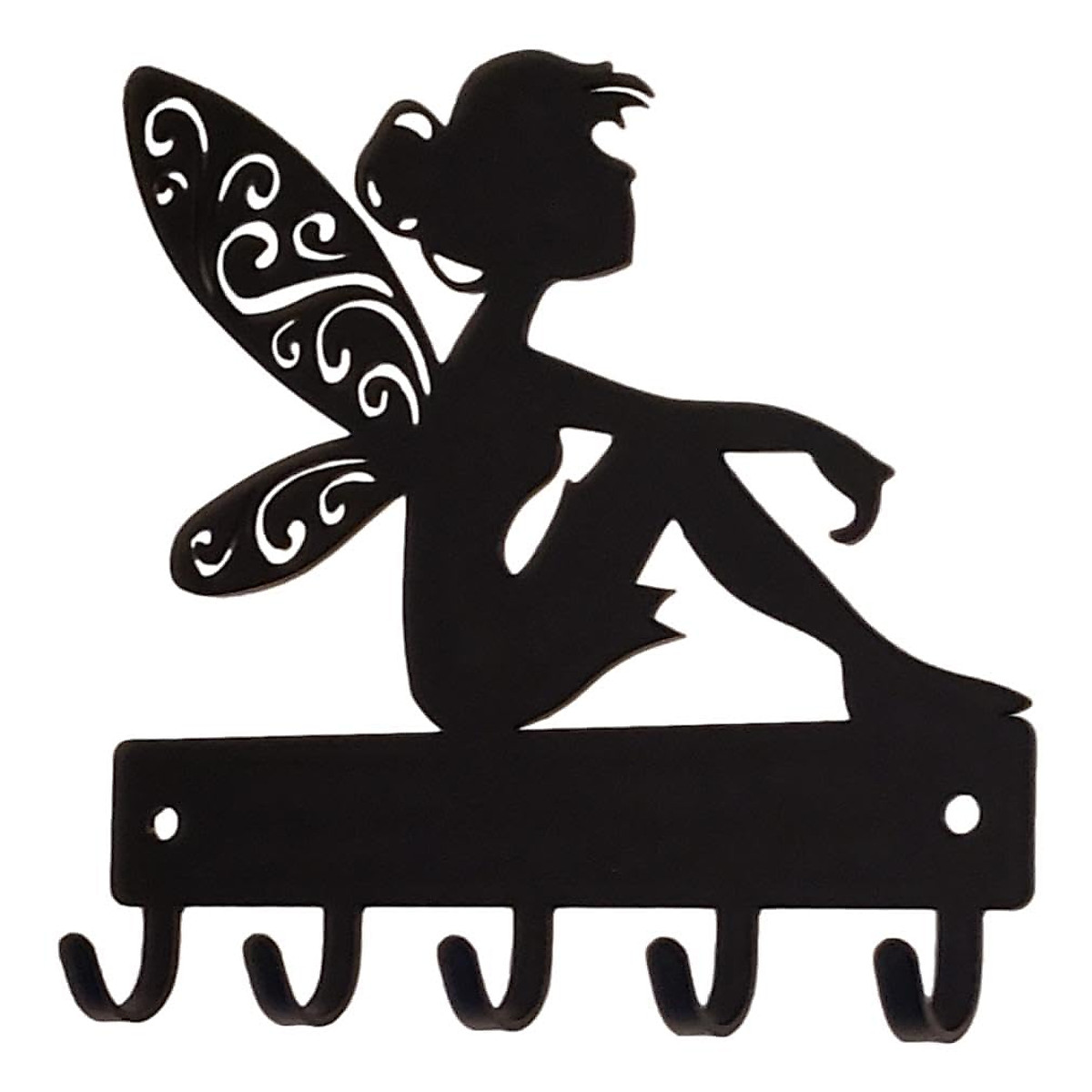 The Metal Peddler Fairy Key Holder or Necklace Hanger with 5 Hooks - Small 6 inch Wide - Made in USA; Wall Mounted