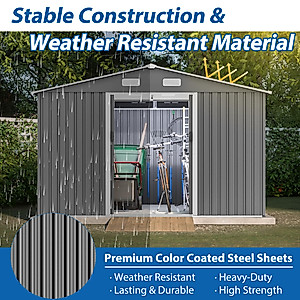 Jaxenor Sheds & Outdoor Storage Clearance 10x8 FT, Large Metal Outdoor Storage Shed for Garden, Patio, Backyard, Lawn, Grey