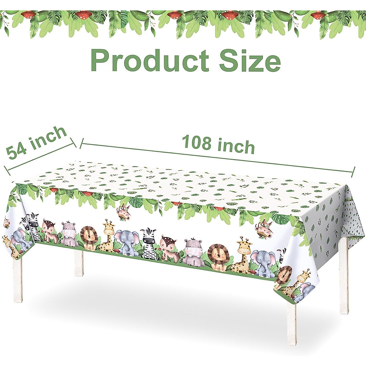 FLUBARE 3Pack Jungle Safari Tablecloths Wild Animals Table Cover, Safari Baby Shower Decorations, 108" x 54" Wild One Birthday Party Supplies (Sage Green)