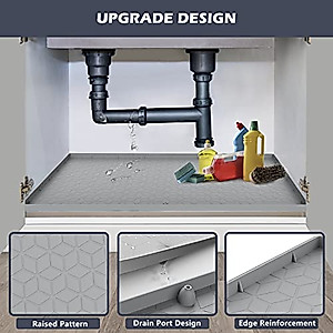 Under Sink Mat, Avkast 34" x 22" Silicone Under Sink Liner for Kitchen & Bathroom Sink Base Cabinets,Under Sink Drip Tray Sink Cabinet Protector - Grey