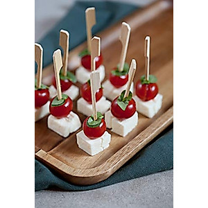 Dstuff Wood Serving Platter Tray Plate, Bathroom Vanity Tray, Wooden Steak Plates, Set of 1 Small Wood Tray + 30 Paddle Picks, Solid Natural Rectangular Acacia Board for Food Party Cheese Appetizer,