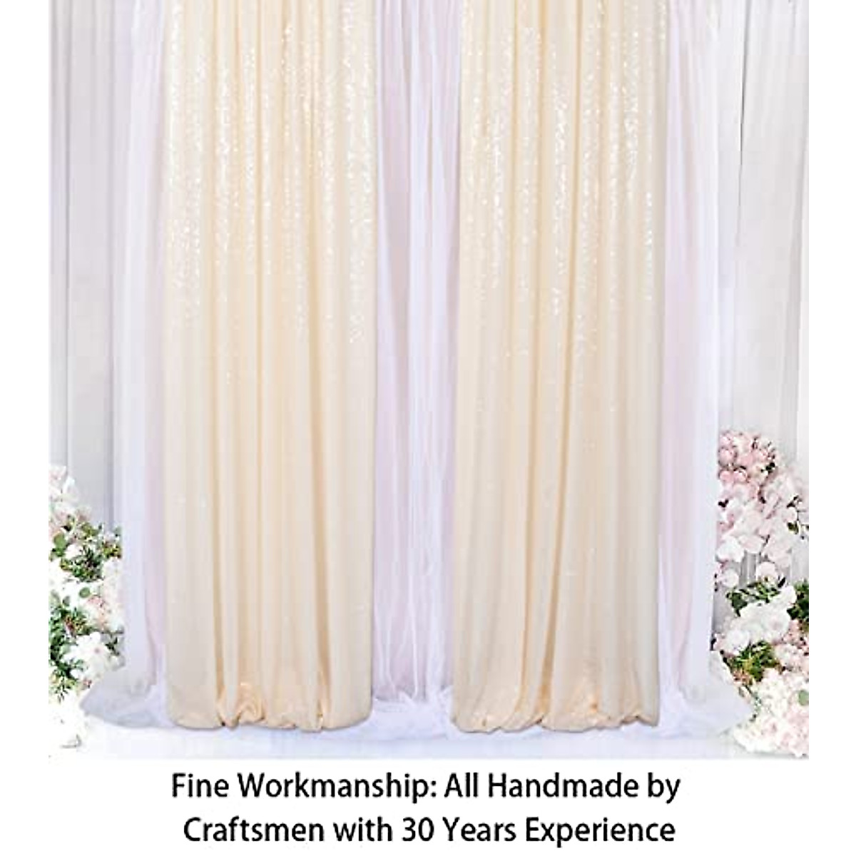 Sparkle Backdrop Curtain Ivory 2 Panels Set Sequin Photo Backdrop 2FTx8FT Sequin Backdrop Curtain Pack of 2-1220S