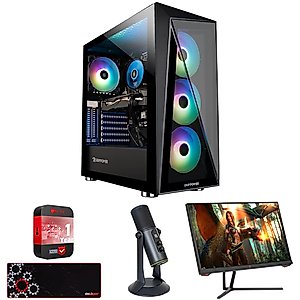 iBUYPOWER 221i Prebuilt Gaming PC - Nvidia RTX 2060 6GB, Intel i7-11700F, 16GB DDR4 Bundle with Deco Gear 25" Gaming Monitor, Gaming Mouse Pad, Gaming Microphone and 1 YR CPS Protection Pack