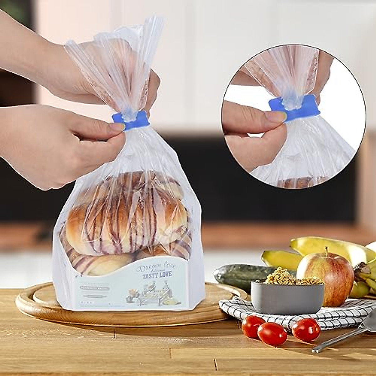 100 Pieces Reusable Blue Plastic Bread Clips Keep Your Food Fresh, Food Storage Bag Clips 7/8 x 1 Inches