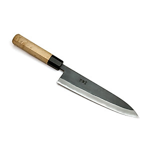 Yoshihiro Kurouchi Black-Forged Blue Steel #2 Stainless Clad Japanese Gyuto Chef Knife Kaede Handle (7"(180mm) & No Saya)