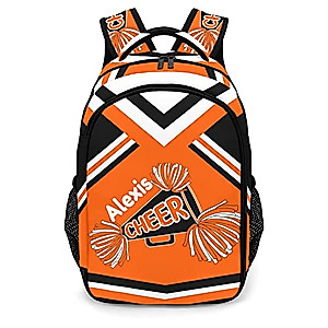 Anneunique Cheerleading Orange Backpack Custom Name Large Capacity Shoulder Bags for Sports Party