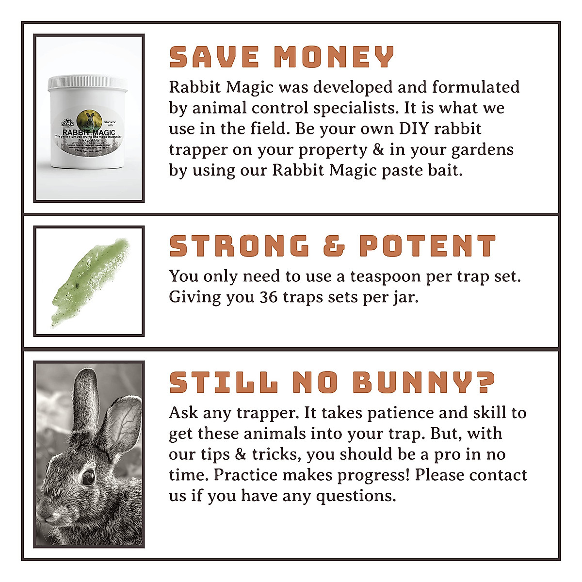 Rabbit Magic Paste Bait 8 Oz | Sweet Scented & Highly Attractive Lure for Rabbits Bunnies Raccoons | Good All Season Long to Get Rid of Rabbits in Yard Garden | 48 Live Trap Sets | USA Handcrafted