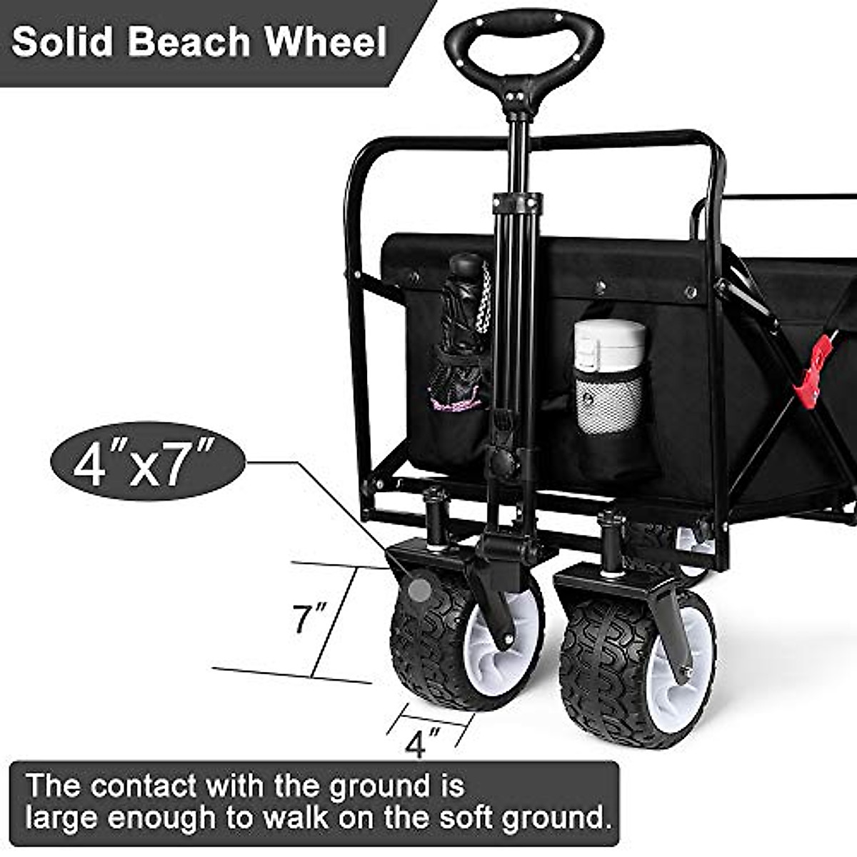 BEAU JARDIN Folding Beach Wagon Cart 330 Pound Capacity Collapsible Utility Camping Grocery Canvas Portable Rolling Outdoor Garden Sports Heavy Duty Shopping Wide All Terrain Wheel Black BG219