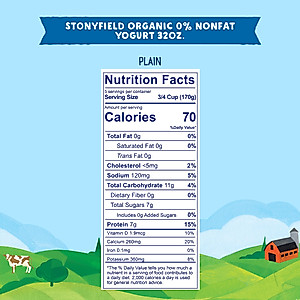 Stonyfield Organic Nonfat Yogurt, Plain, 32 oz.; Multiserving Yogurt Snack & Cooking Substitute