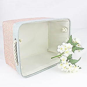 Yimi's Dream Foldable Storage Basket, [3-Pack] Storage Bin for Gifts Empty, Fabric Storage Baskets for Shelves with Handles, Pink Storage Bins for Organization (GlacierGrey & Pink, 15Lx11Wx8H inch)