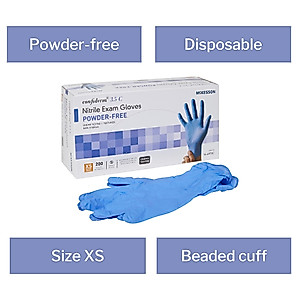 McKesson Confiderm 3.5C Nitrile Exam Gloves - Powder-Free, Latex-Free, Ambidextrous, Textured Fingertips, Chemo Tested, Non-Sterile - Blue, Size XS, 200 Count, 10 Boxes, 2000 Total