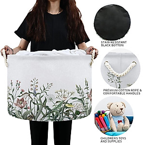 Kigai Cotton Rope Basket Wildflowers Large Storage Basket for Toys Blanket Baby Laundry Basket for Nursery, Closet, Bedroom, Home Organization