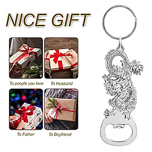 Keychain Beer Bottle Opener, Metal Dragon Shape Opener with Key Ring Chains Easy to Carry, Creative Gift APAPKPAR (silver)