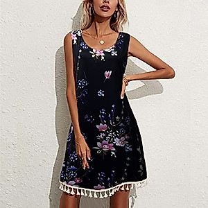 Midi Spring Dresses for Women 2023 2023 Women's Summer Loose Tassel Sleeveless Printed Dress Black
