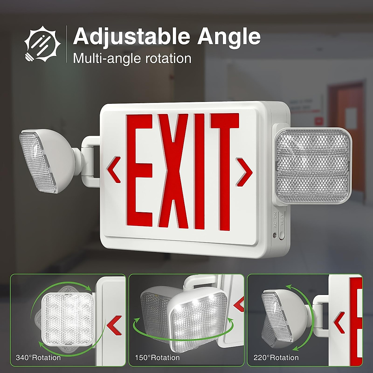 FREELICHT 2 Pack LED Exit Sign with Emergency Lights,Adjustable LED Emergency Exit Lights with Battery Backup,Exit Sign for Business,Easy To Install,UL Certified，AC 120/277V