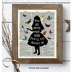 Alice Wonderland Quote Dictionary Wall Art - 8x10 Photo, Home Decor Poster - Unique Room Decorations for Bedroom, Office, Girls, Kids Room - Great Gift - 8x10 Unframed Picture Print