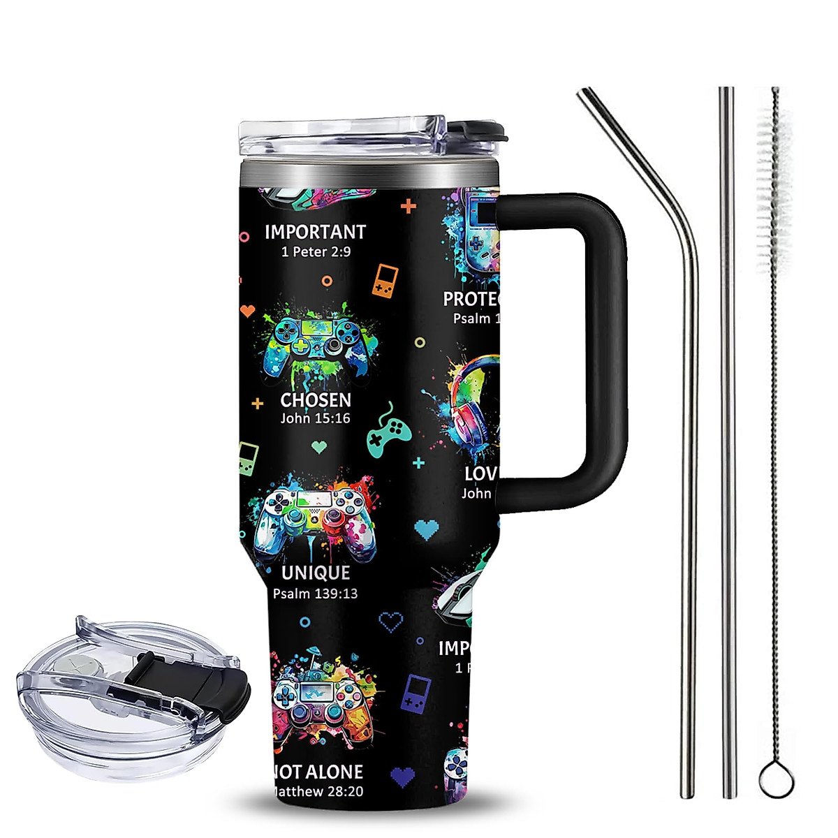 Christian Gamer Gifts, 40 Oz God Says I Am Gamer Tumbler With Handle, Christian Gifts for Men/Boys, Inspirational Religious Birthday Gifts for Game Lover Bible Verse Cup, Gaming Gifts For Gamer