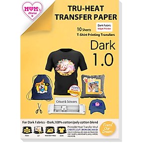 TransOurDream Tru-Heat Transfer Paper for Inkjet Printer (10 Sheets, 8.5x11") Printable Heat Transfer Vinyl for T Shirts Iron on Transfers for Dark Fabrics