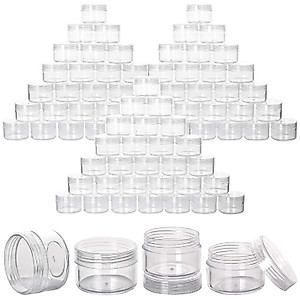 100 Count Refillable Sample Containers with Lids Cosmetic Jars 15 Gram Empty Cream Jars Leak Proof Makeup Containers for Traveling - Clear