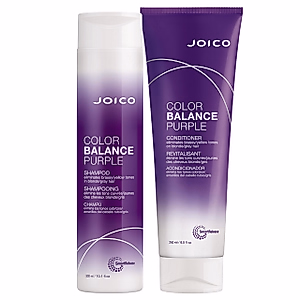 Joico Color Balance Purple Shampoo and Conditioner | For Cool Blonde or Gray Hair | Eliminate Brassy Yellow Tones | Boost Color Vibrancy & Shine | UV Protection | With Rosehip Oil & Green Tea Extract