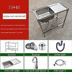 Single Bowl Utility Sink, Freestanding Kitchen Sink, Stainless Steel Commercial Dining Room with Hot and Cold Water Faucet and Drain for Laundry Backyard Garage Camping Bathroom