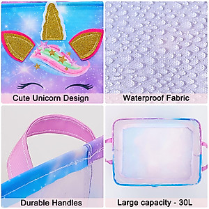 FIOBEE Unicorn Storage Bin Rectangular Laundry Hamper Canvas Storage Basket Waterproof Organizer Bin with Handles for Nursery Clothes Kid's Toys Storage