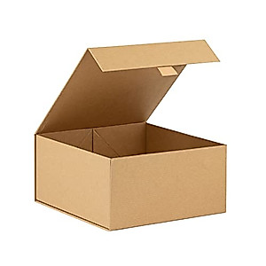 Purple Q Crafts 1 Pack Brown Kraft Ribbed Hard Gift Box With Magnetic Closure Lid 8"x8"x4" Square Favor Boxes With Classy Ribbed Paper Finish…