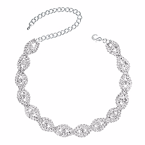 Miraculous Garden Silver Plated Rhinestone Crystal Statement Choker Necklace Jewelry Gifts fit with Wedding Dress Party