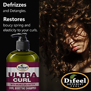 Difeel Ultra Curl with Argan & Shea Butter - Curl Boosting Shampoo 33.8 oz., Sulfate Free Shampoo Made with Natural Ingredients