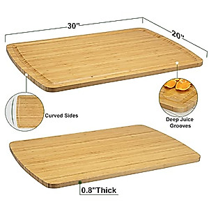 30x20 Bamboo Wood Cutting Board for Kitchen, Extra Large Cutting Board with Juice Groove, Over Sink Cutting Board, Stove Top Cover, Noodle Board Stove Cover
