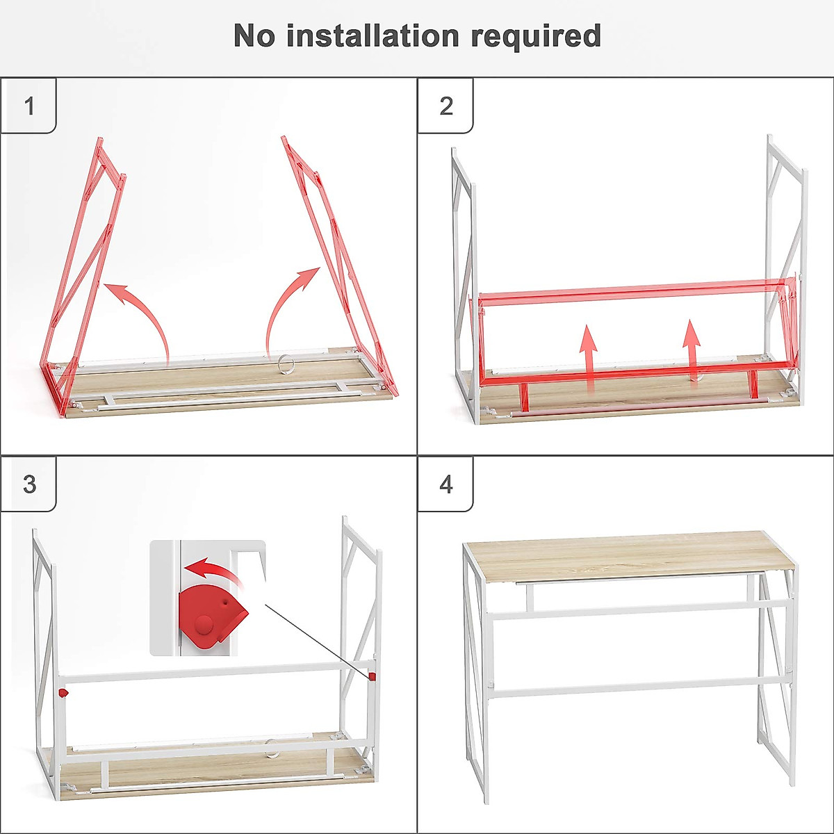 Elephance Folding Desk Writing Computer Desk for Home Office, No-Assembly Study Office Desk Foldable Table for Small Spaces