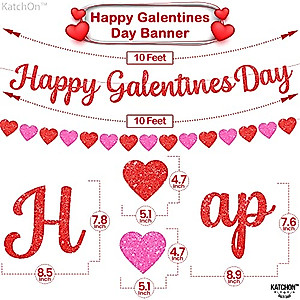 Glitter, Red Happy Galentines Day Banner - 2 Strings, No DIY | Happy Galentines Day Decorations | Galentines Day Party Favors for Be My Galentine Decor | Galentine's Day Decorations, Galentines Décor
