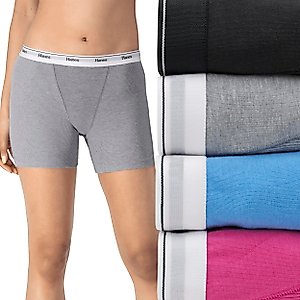 Hanes Women's Mid-Thigh Boxer Brief Pack, Stretch Cotton Underwear, 4-Pack, Fashion Color Mix, X-Large