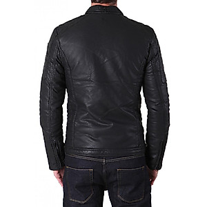 Men's New Black Genuine Cow-Hide Leather Stylish Motorcycle Jacket C214 XL Black