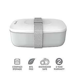 Bentgo Classic - All-in-One Stackable Bento Lunch Box Container - Modern Bento-Style Design Includes 2 Stackable Containers, Built-in Plastic Utensil Set, and Nylon Sealing Strap (Gray)