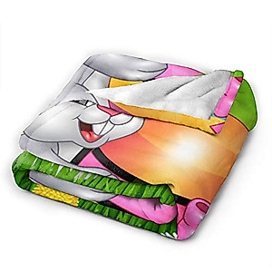 Happy Easter Colorful Eggs Cute Bunny Blankets and Throws Lightweight Cozy Fuzzy Blanket for Couch Sofa Bed _BR.158