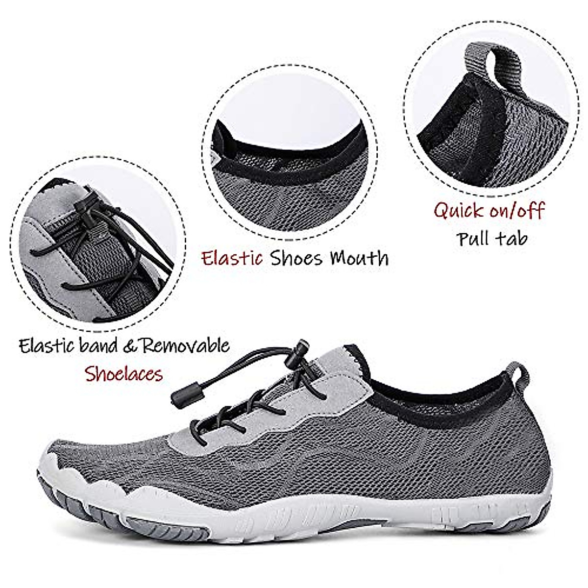 HIITAVE Men Barefoot Water Shoes Beach Aqua Socks Quick Dry for Outdoor Sport Hiking Swiming Surfing Gray 9.5 M US Men